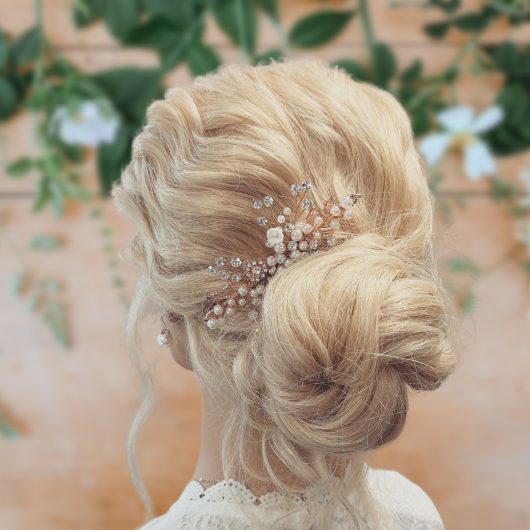 Gloria Rose Gold Leaves Pearl and Crystal Wedding Hair Comb - The ...
