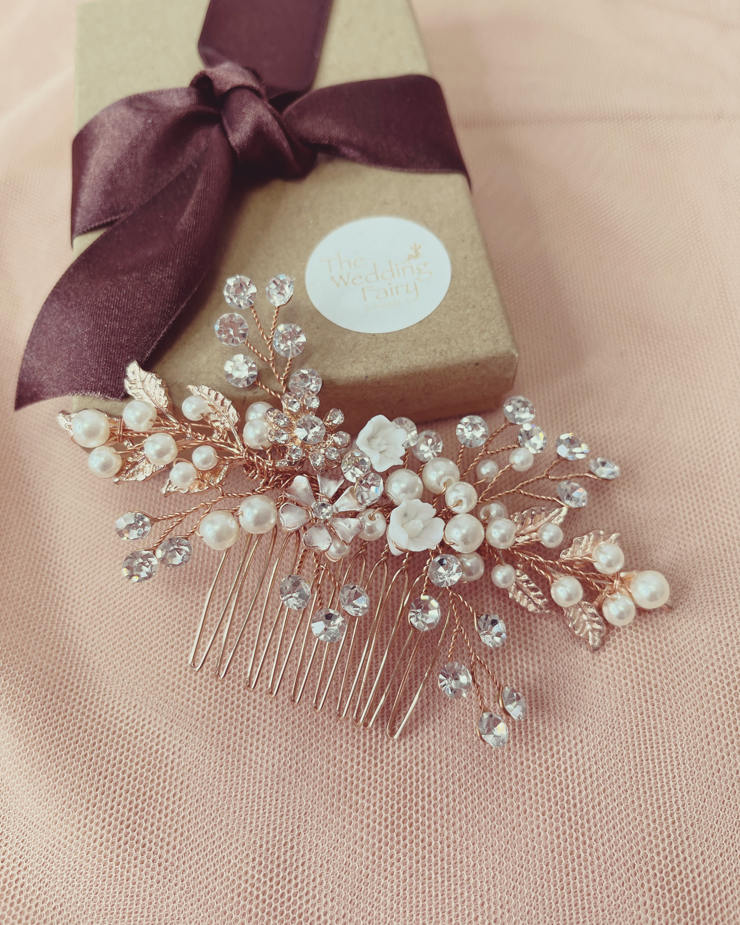 Gloria Rose Gold Leaves Pearl and Crystal Wedding Hair Comb - The ...